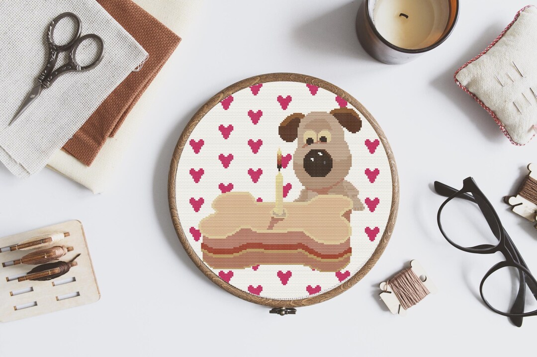 Baby Gromit, Baby Birthday Angel Hearts Wallace & Gromit Cross Stitch ...