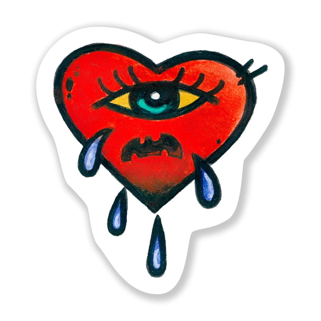 Crying Heart Sticker - Tattoo Style Art Sticker - Vinyl Art Sticker ...