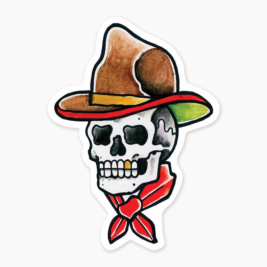 Skull Cowboy - Vinyl Art Sticker Decal for Your Laptop, Phone, Car ...