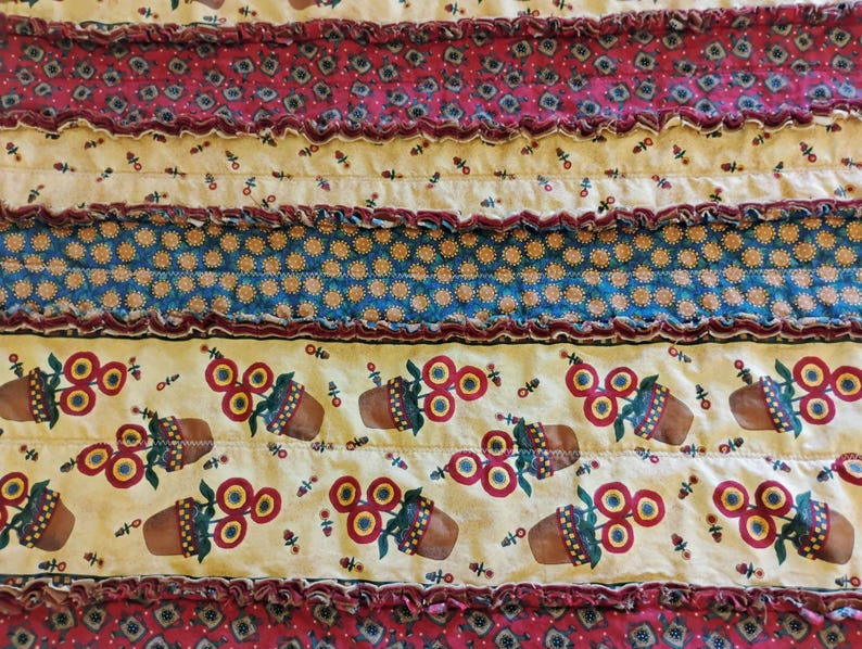 Handmade Sunflower Strip Rag Quilt Fall Colors - Etsy