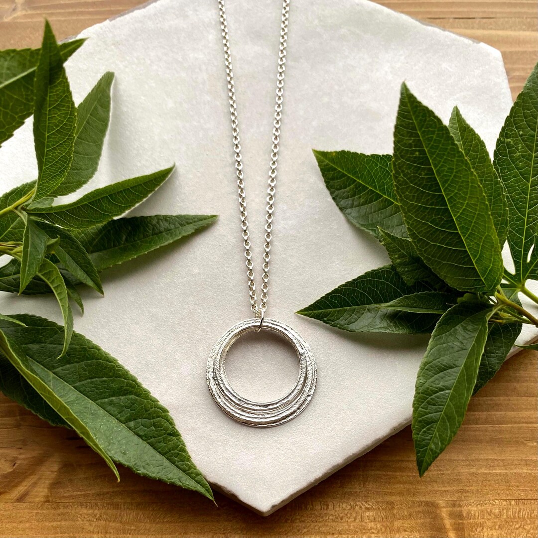 70th Birthday Necklace Gift - Handmade Sterling Silver 7 Rings for 7 ...