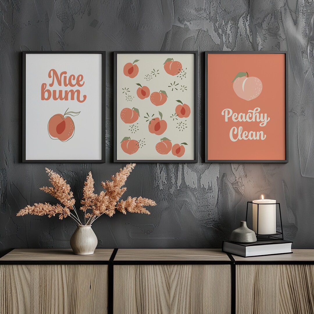 Peachy Clean Bathroom Set of 3 Poster | Funny Bathroom Art, Toilet ...