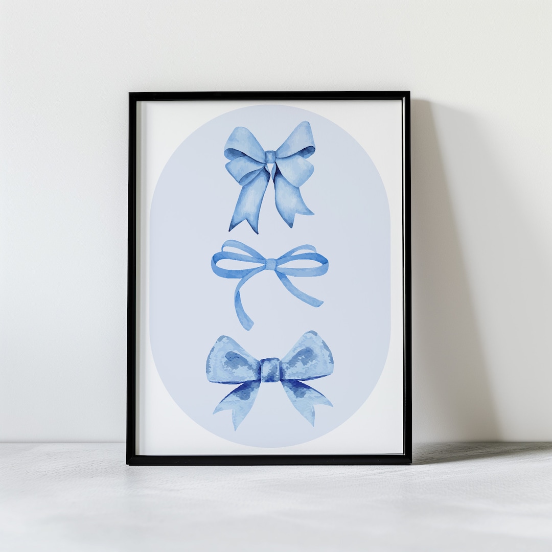 Coquette Printable Blue Bows Wall Decor | Preppy Girly, Balletcore Wall ...