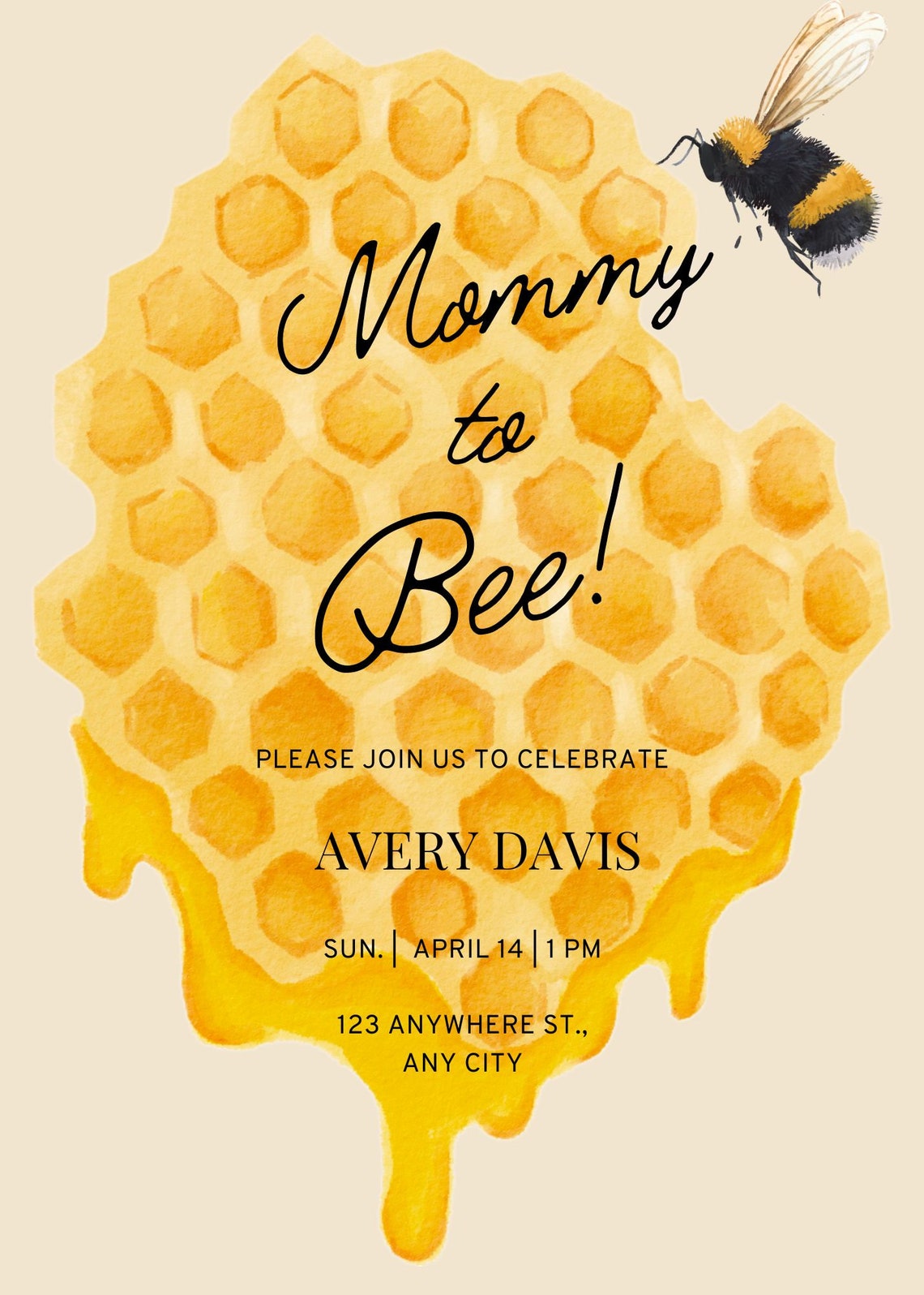 Mama to Bee Baby Shower Invitation, Digital Download, Customizable ...