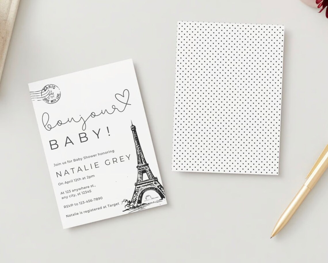 Bonjour Baby Shower Invitation, French Baby Shower Invite, Editable - Etsy