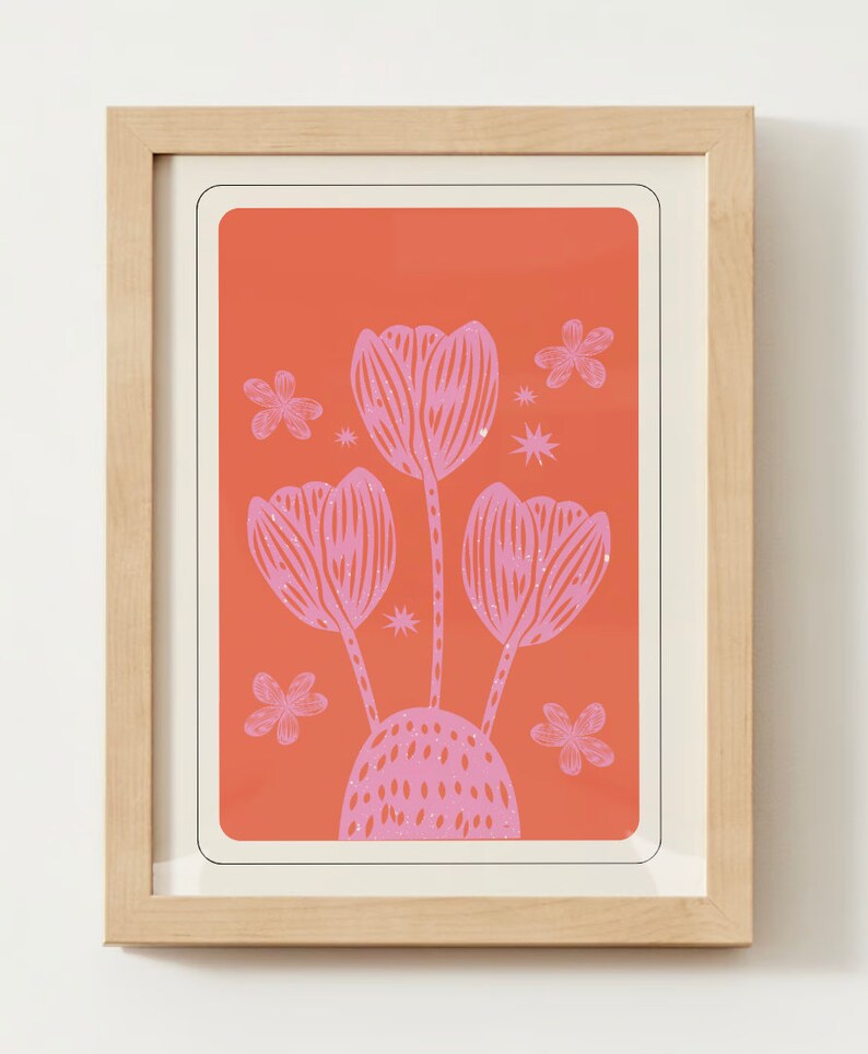 Red and Pink Floral Print Poster for Wall Decor - Etsy