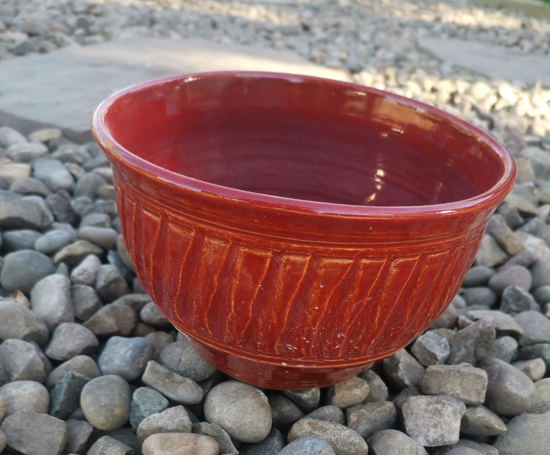 Large Glazed Wheel Thrown Pottery Bowl in a Deep Brick Red Color - Etsy