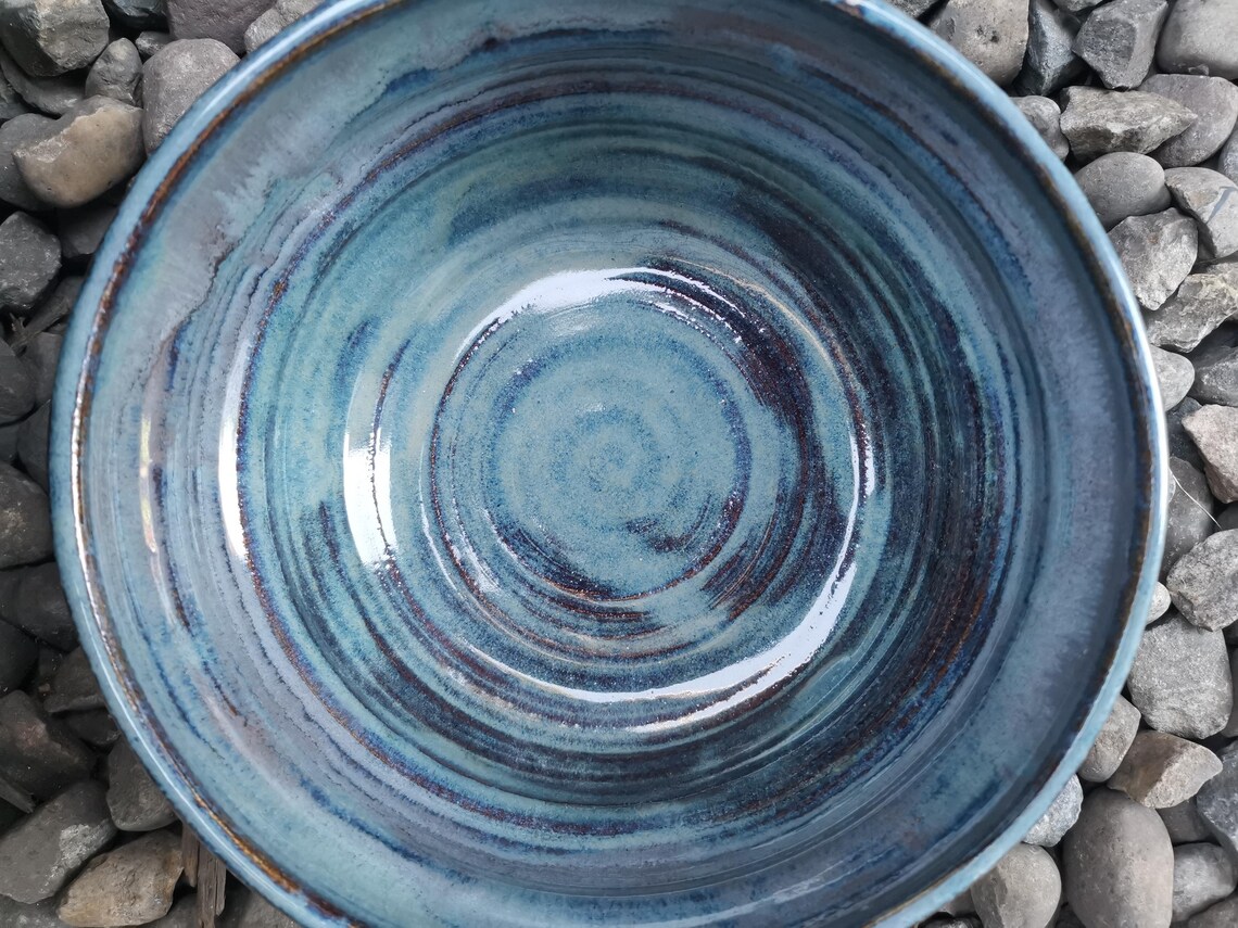 Large Denim Blue Color Glazed Wheel Thrown Stoneware Pottery Bowl - Etsy