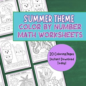 Summer Color by Number Printable Math Activities Kindergarten 1st 2nd ...