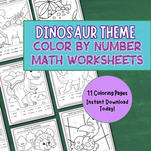 Dinosaur Color by Number Printable Math Activities for Kindergarten 1st ...