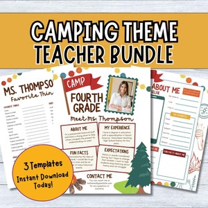 Camping Theme Teacher Printable Bundle Meet the Teacher Canva Template ...