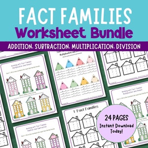 Math Fact Families Activity Worksheet Bundle for 1st 2nd 3rd Grades ...