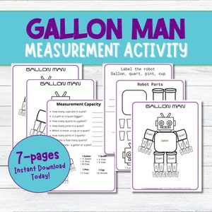 Gallon Man Measurement Activity Worksheet Bundle Measure Conversion ...