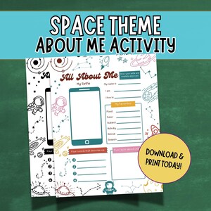 Space Theme All About Me Activity | First Day of School Worksheet - Etsy