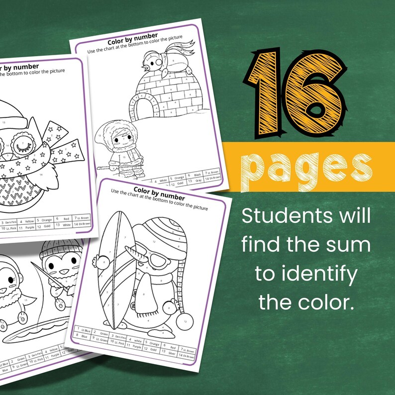 Winter Theme Color by Number Printable Math Activity for Kindergarten ...