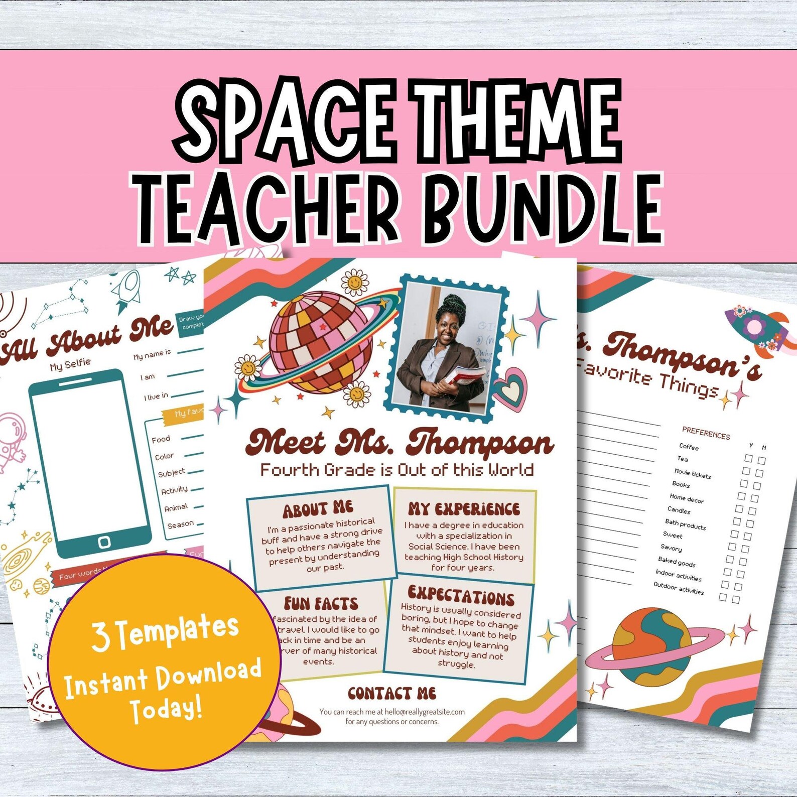 Outer Space Theme Teacher Printable Bundle Meet the Teacher Canva ...
