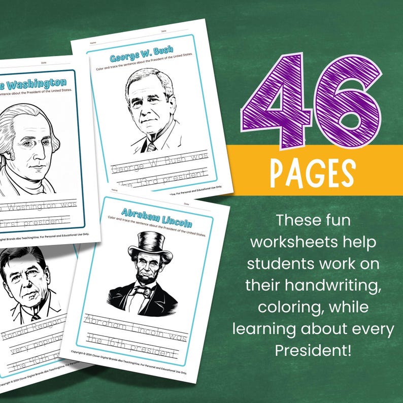 US Presidents Coloring Activity Printable Worksheets Handwriting ...