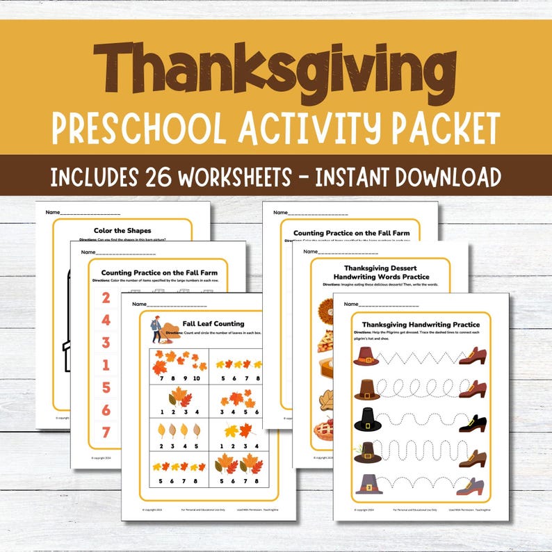 Preschool Thanksgiving Printable Activity Packet for Kids Printable Fun ...