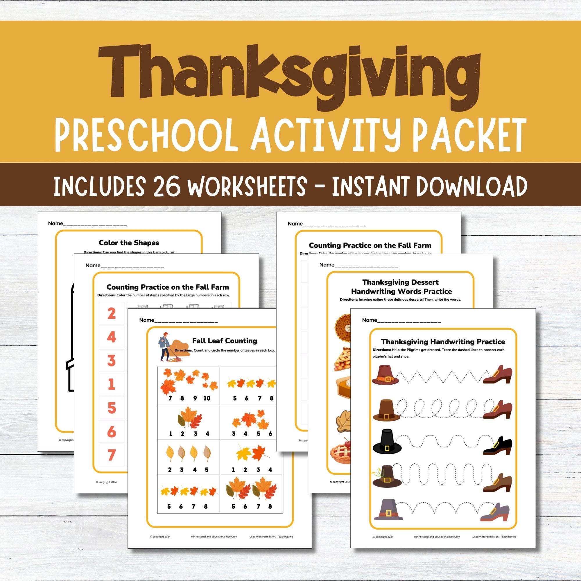 Preschool Thanksgiving Printable Activity Packet for Kids Printable Fun ...