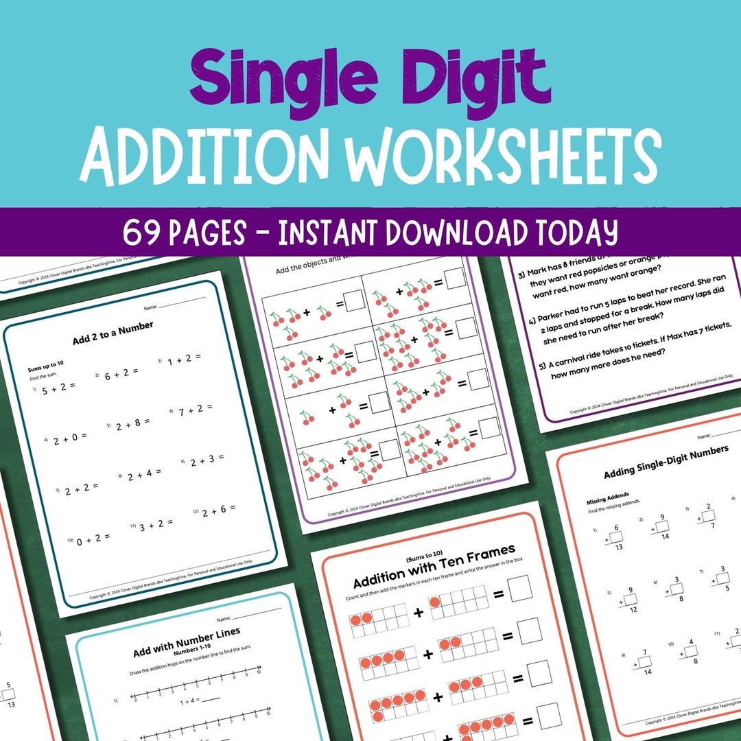 Single Digit Addition Math Worksheet Bundle | No-prep Learning Bundle ...