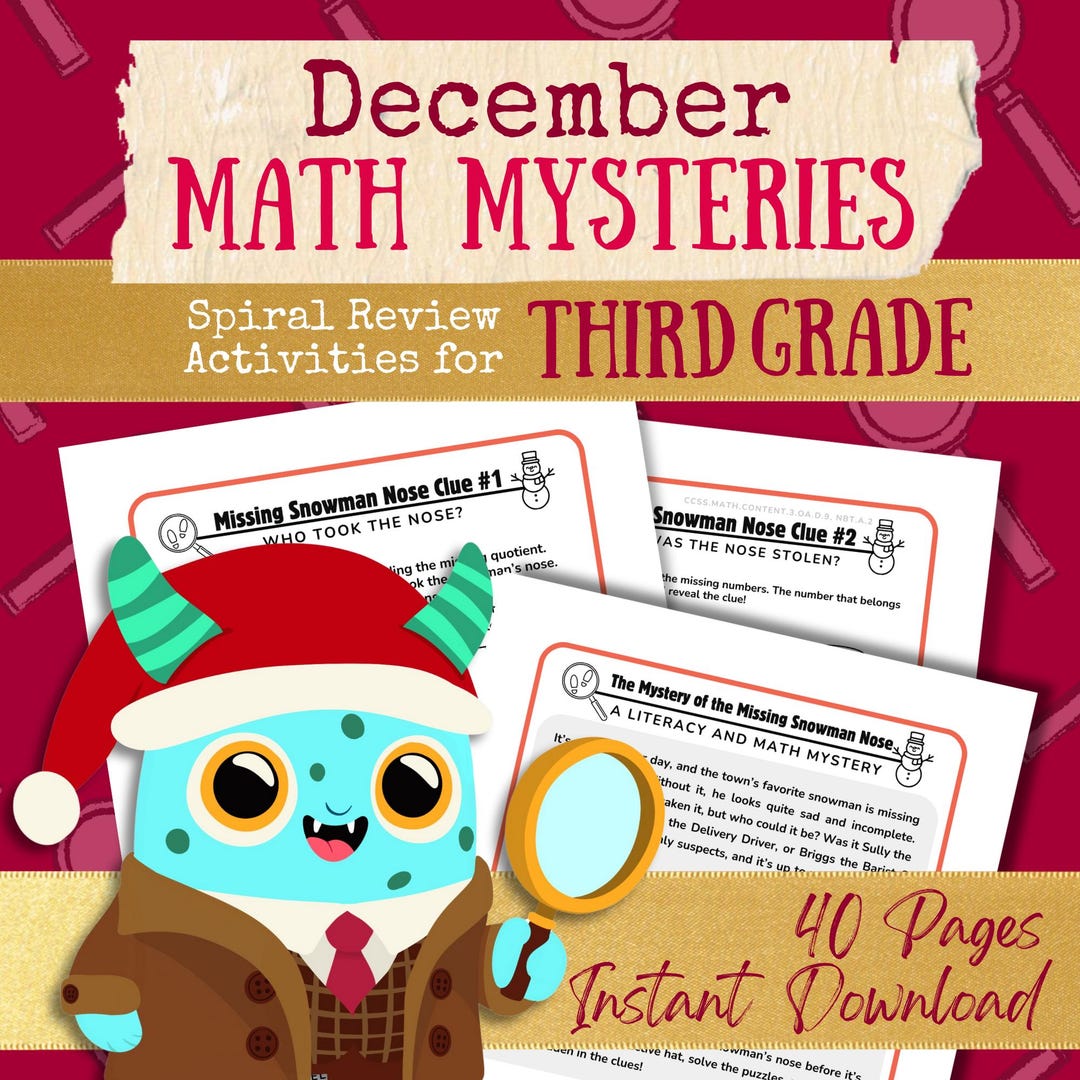 3rd Grade December Math Mysteries | Christmas Detective Games - Etsy