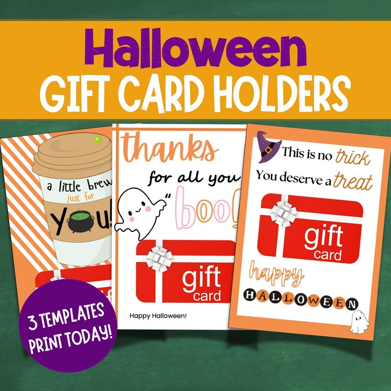 Printable Halloween Theme Gift Card Holder Printable Gift for Teacher ...