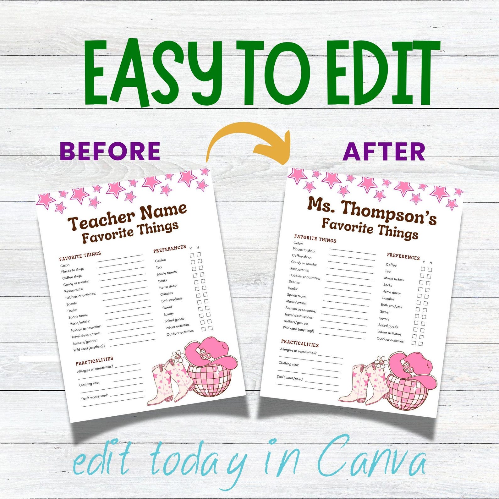 Western Theme Teacher Favorite Things List Printable Canva Template My ...