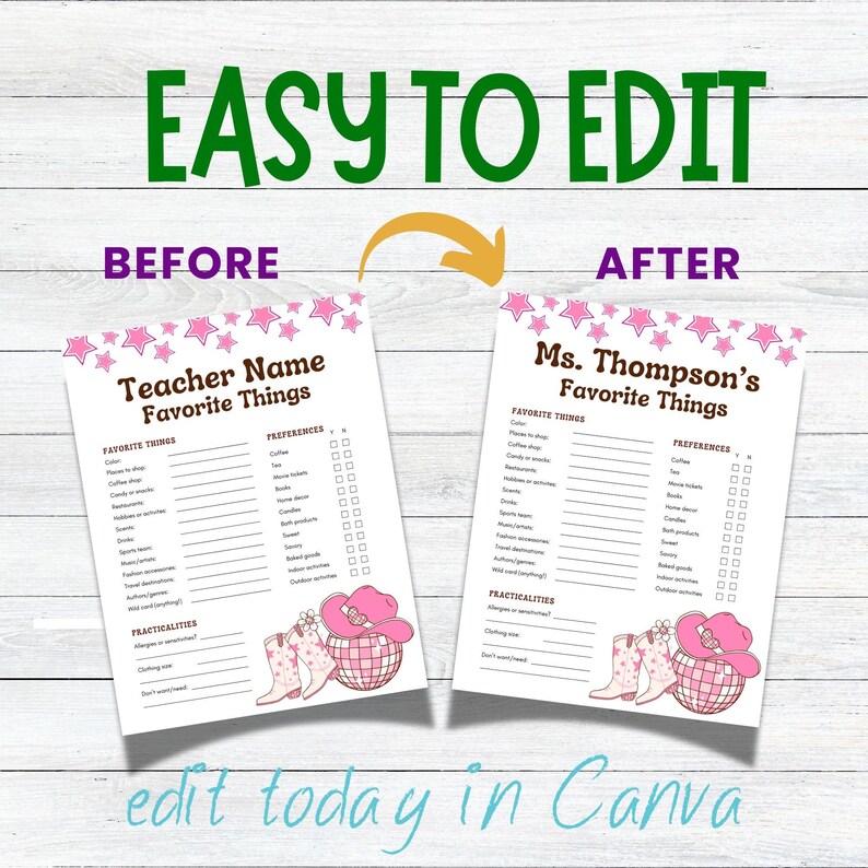 Western Theme Teacher Favorite Things List Printable Canva Template My ...