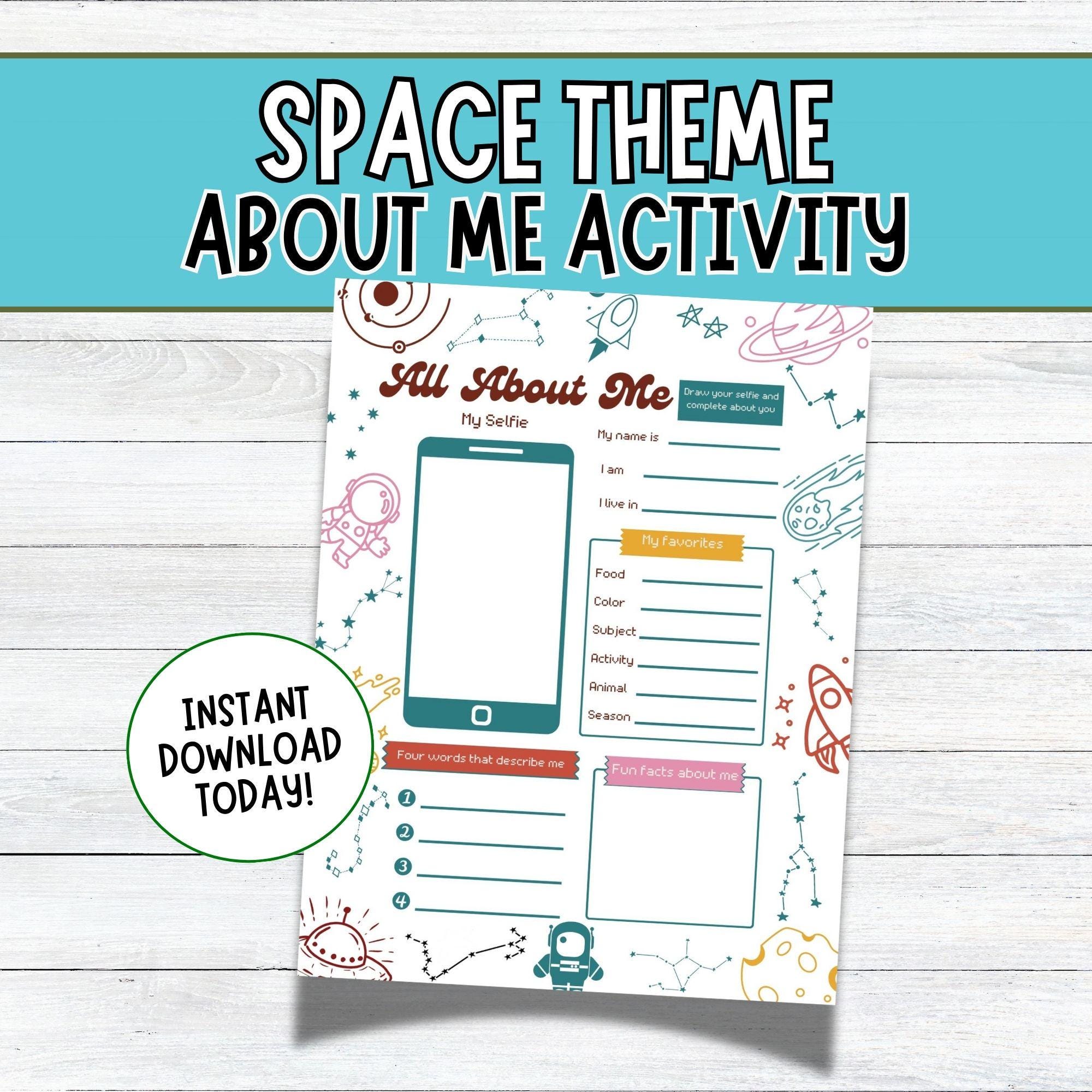 Outer Space Theme All About Me Printable Activity Teacher First Day of ...