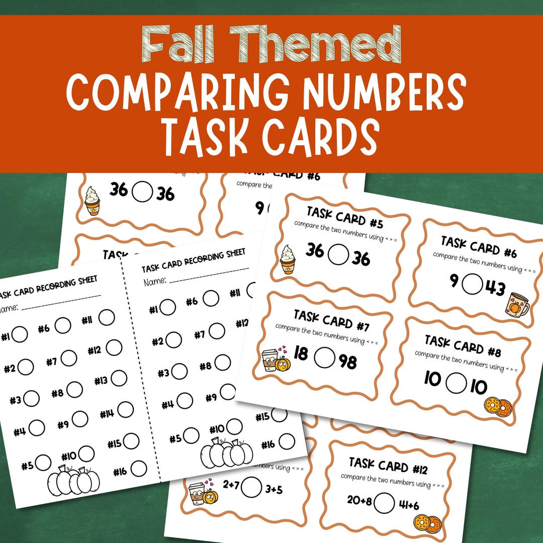 Math Comparing Numbers Task Cards, Printable Fall & Pumpkin Theme ...