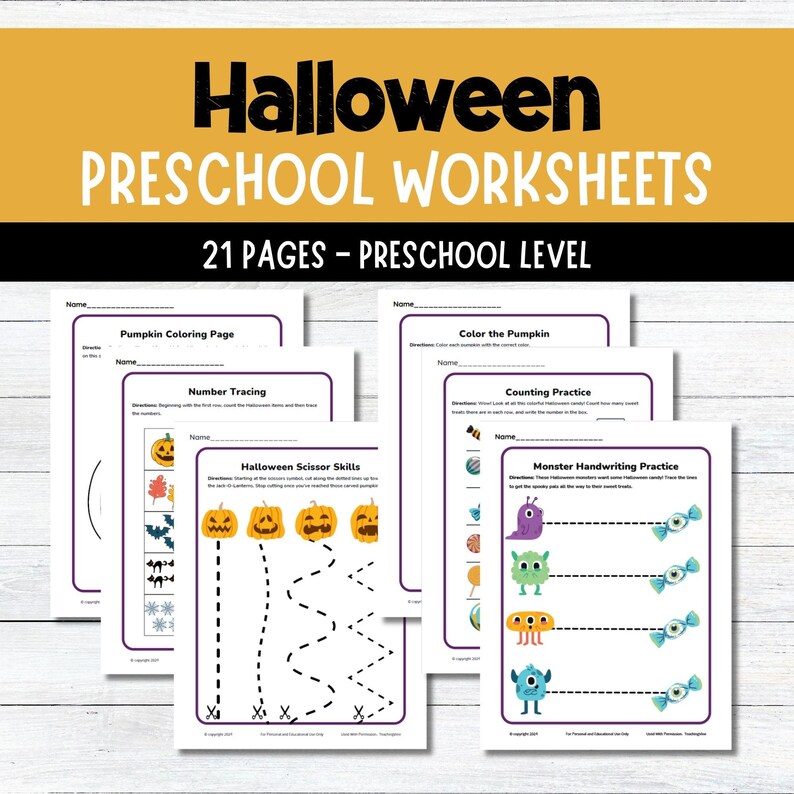 Preschool Halloween Printable Worksheet Activity Bundle for Kids Fun ...