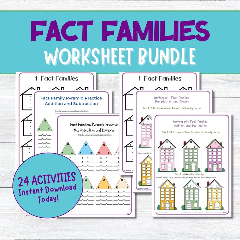 Math Fact Families Activity Worksheet Bundle for 1st 2nd 3rd Grades ...