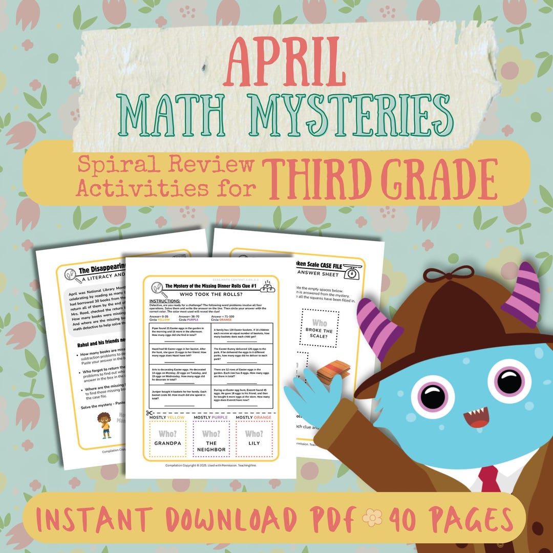 3rd Grade Math Activity - April Math Mystery, Printable Math Worksheet ...