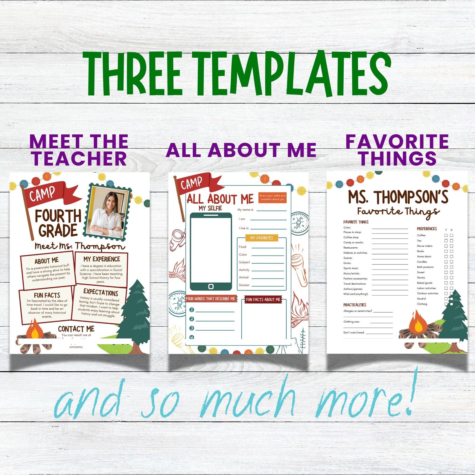 Camping Theme Teacher Printable Bundle Meet the Teacher Canva Template ...