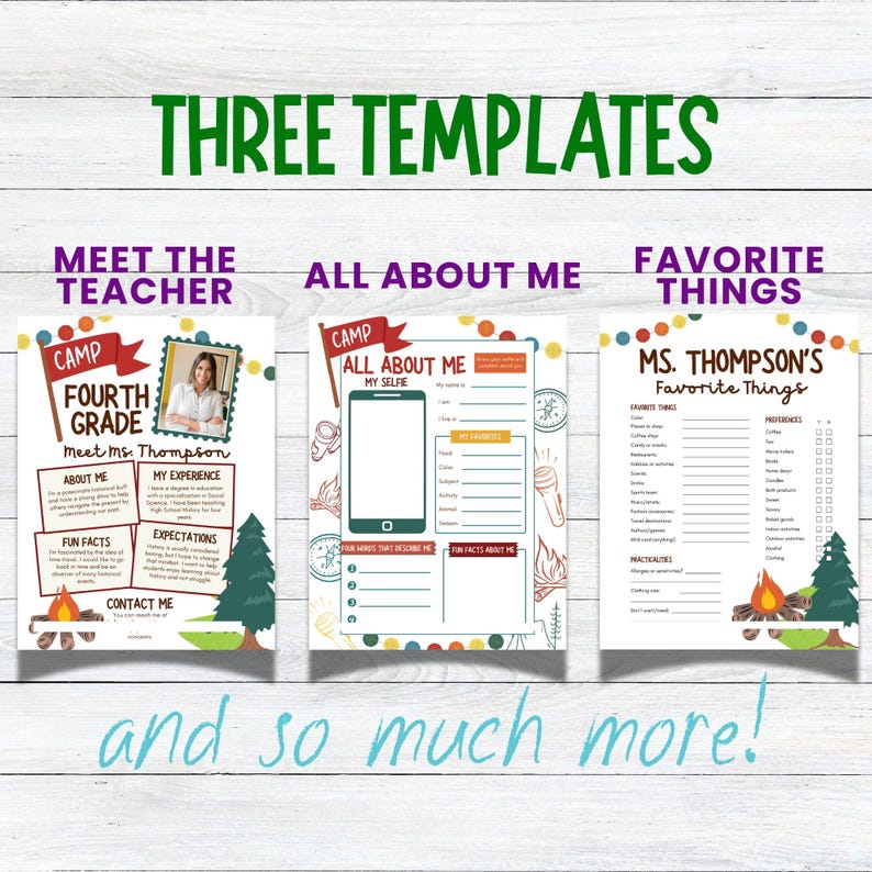 Camping Theme Teacher Printable Bundle Meet the Teacher Canva Template ...