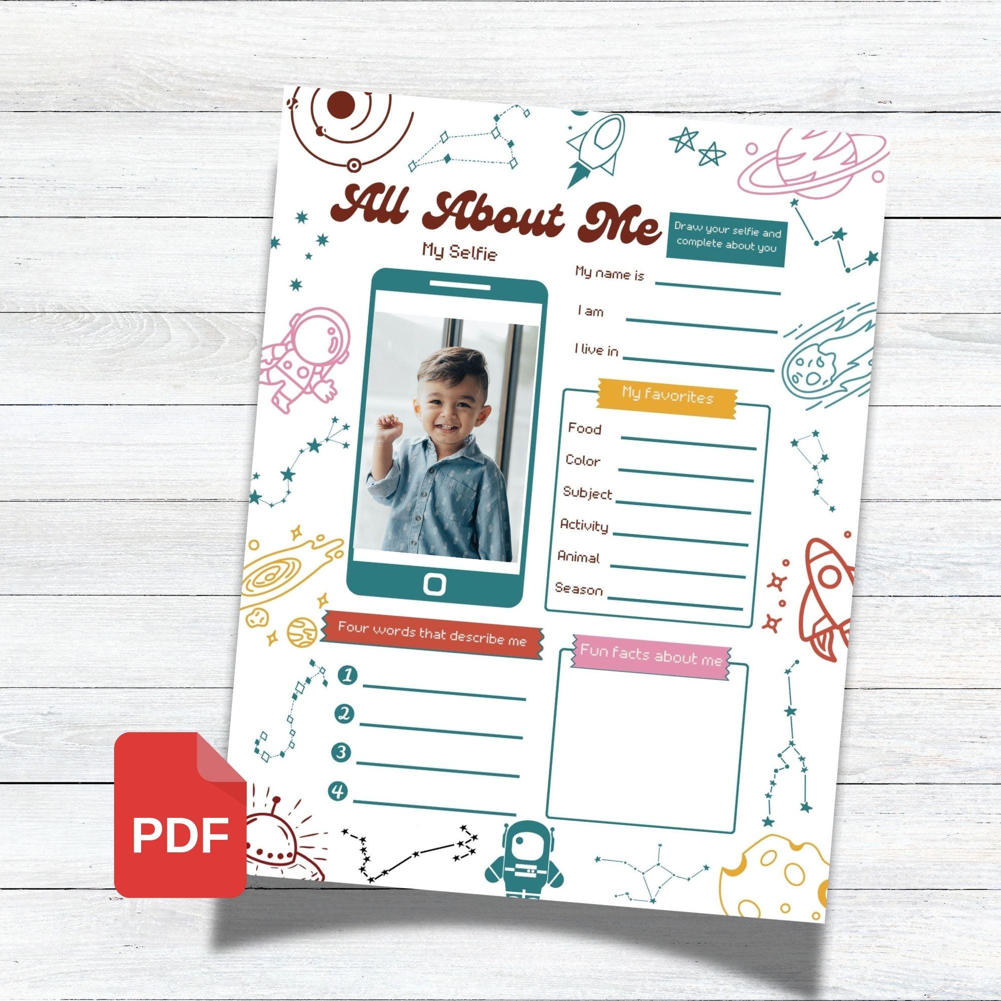 Space Theme All About Me Activity | First Day of School Worksheet - Etsy