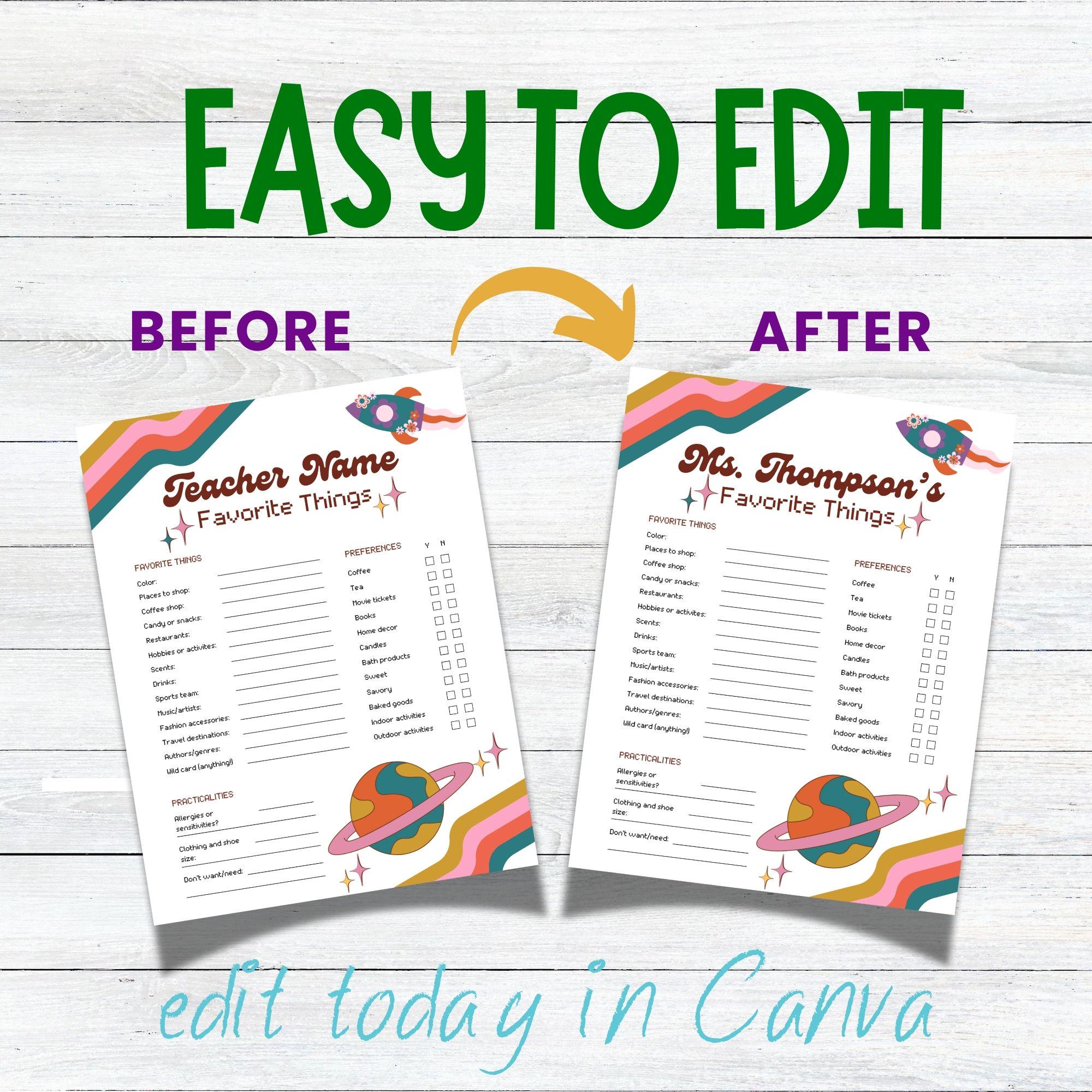 Space Theme Teacher Favorites Survey | Back to School Template - Etsy