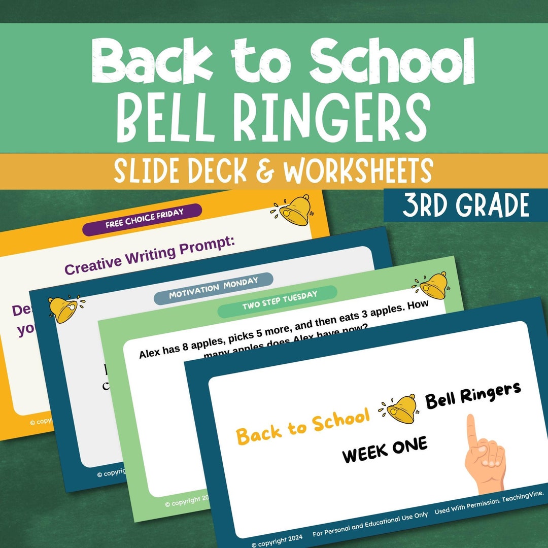 3rd Grade Back to School Bell Ringers Printable Worksheets Slide Deck ...