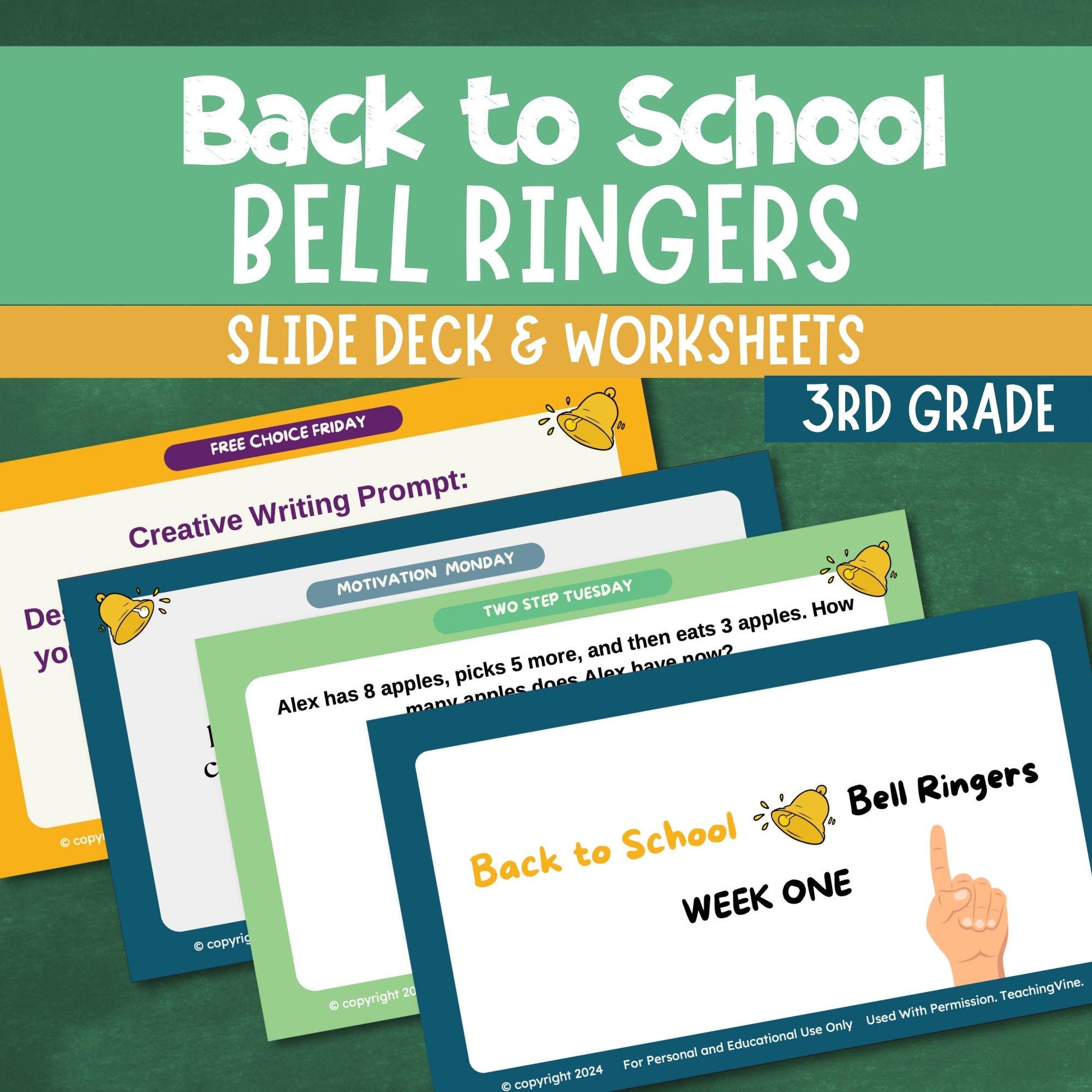 3rd Grade Back to School Bell Ringers Printable Worksheets Slide Deck ...
