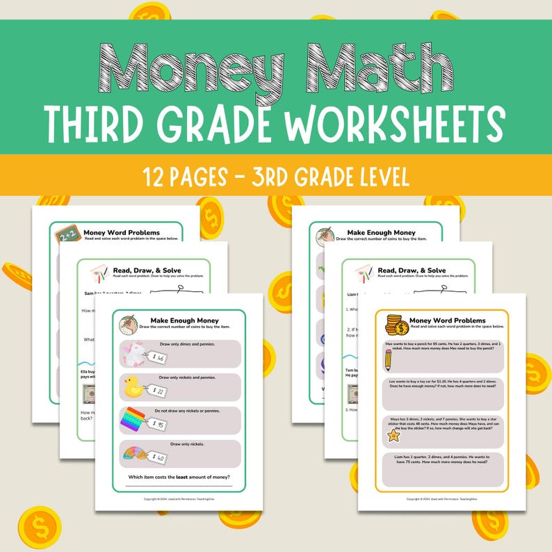 Consumer Math Word Problems for Grade 3: Build Fluency With Coins and ...