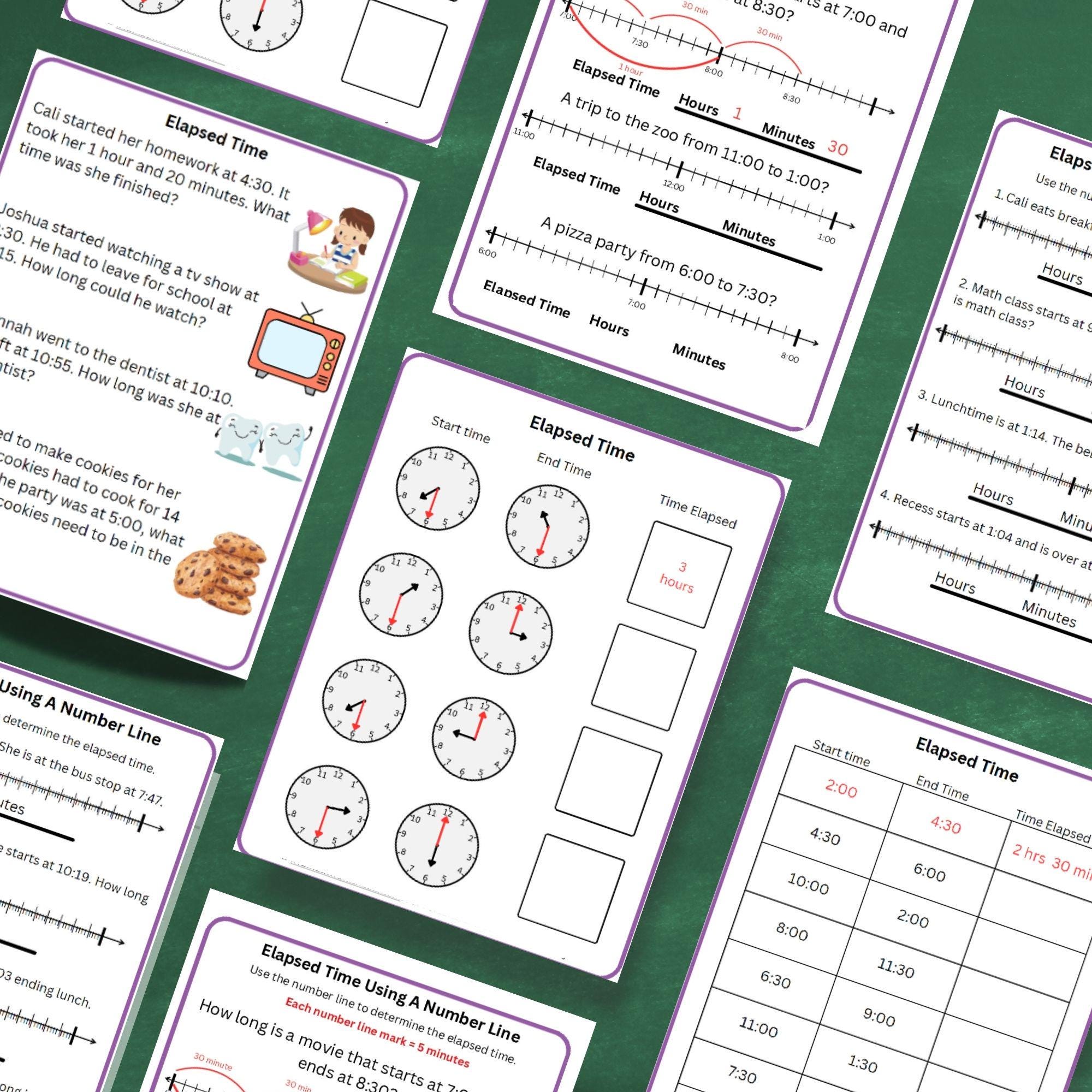 Elapsed Telling Time Worksheet Bundle 3rd 4th 5th Grade Learn to Tell ...