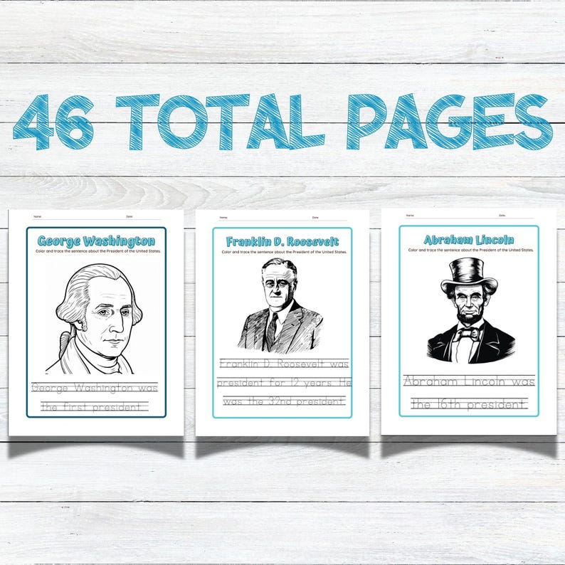 US Presidents Coloring Activity Printable Worksheets Handwriting ...
