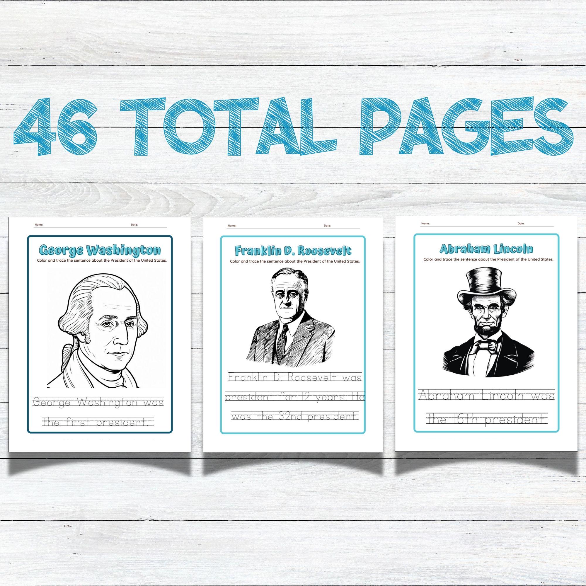 US Presidents Coloring Activity Printable Worksheets Handwriting ...