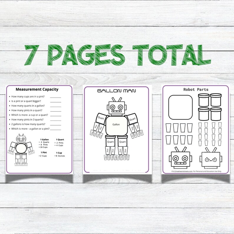 2nd-4th Grade Gallon Man Math Activities | Print & Go Worksheets - Etsy