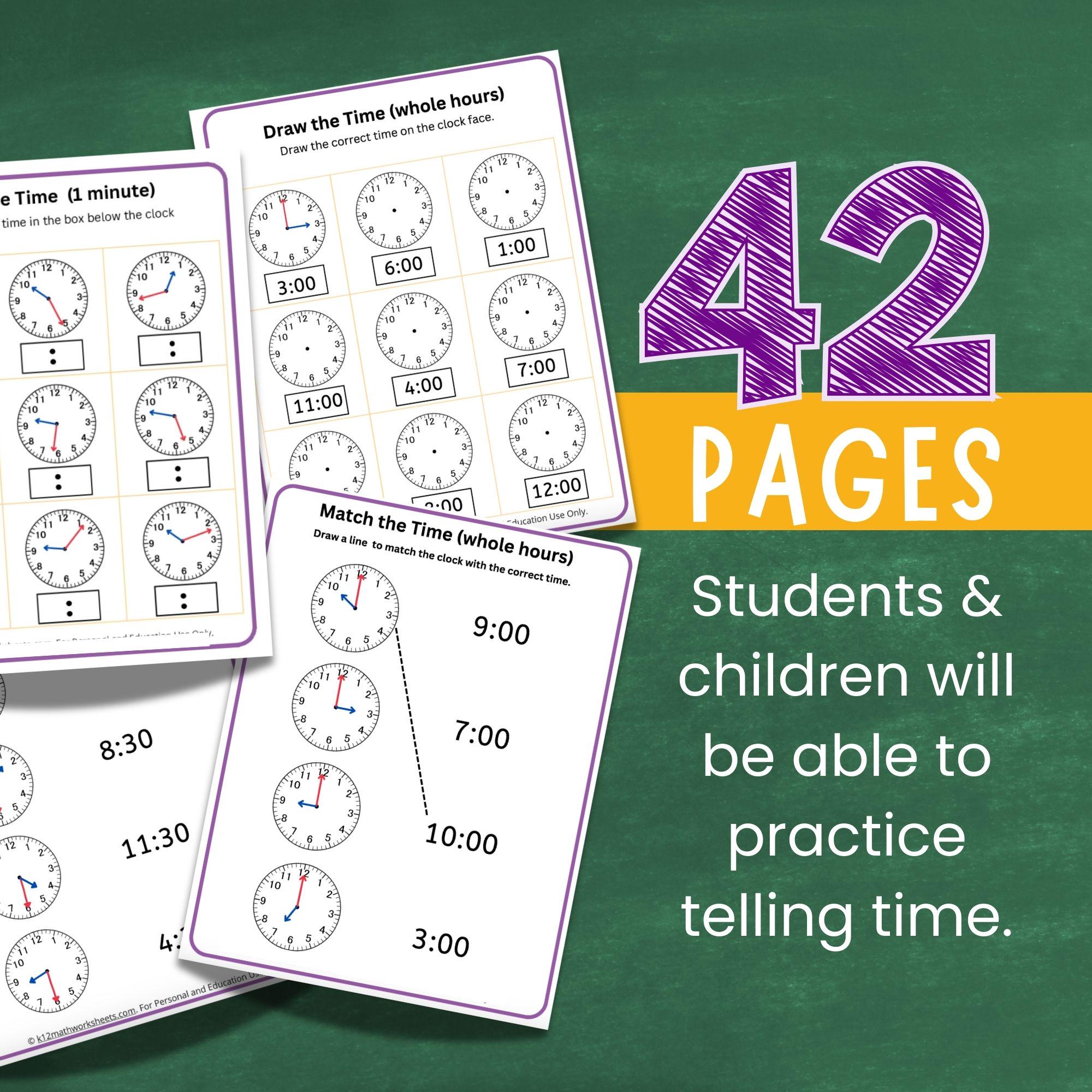 1st-3rd Grade Telling Time Activities | Print & Go Worksheets - Etsy