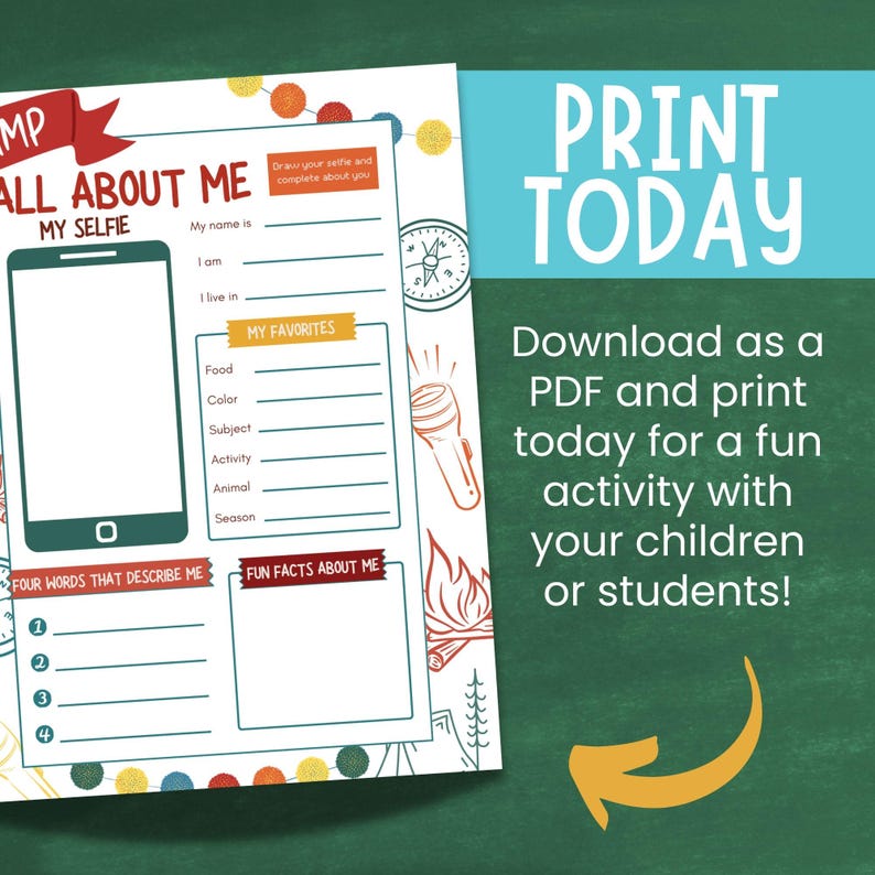 Camping Theme All About Me Printable Activity Teacher First Day of ...