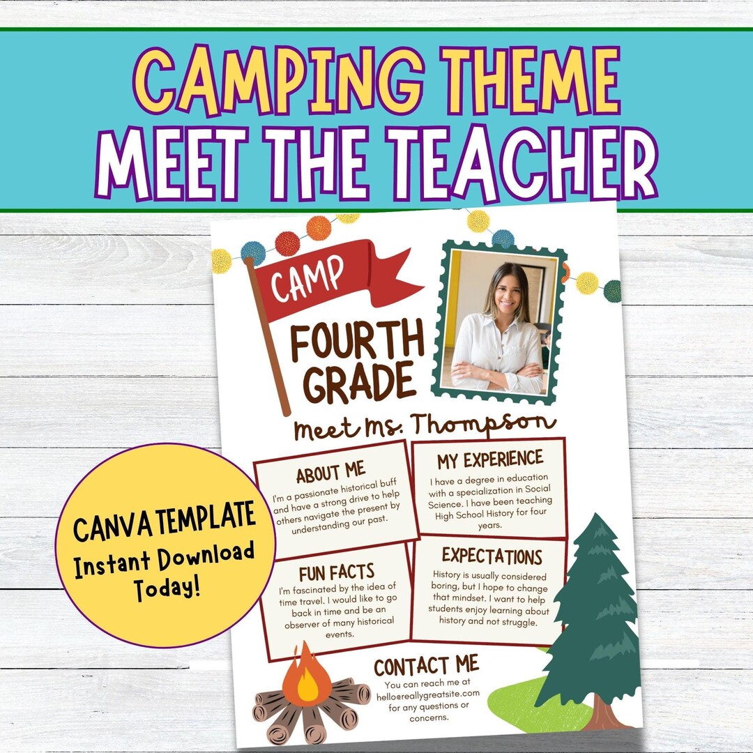 Camping Adventure Theme Meet the Teacher Canva Template Instant ...
