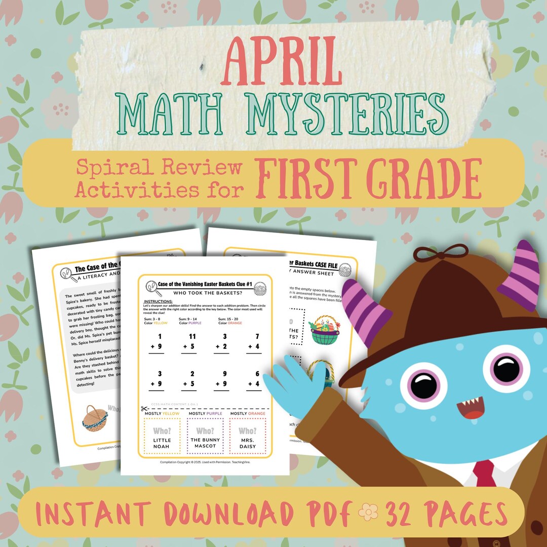 1st Grade Math Activity - April Math Mystery, Printable Math Worksheet ...