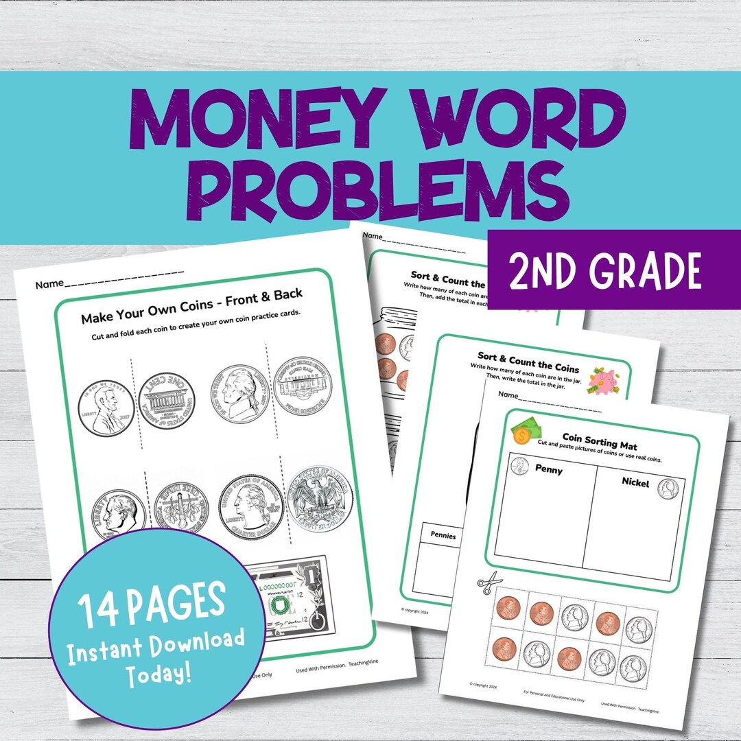 Money Word Problems for 2nd Grade Students Counting Coins Activity ...