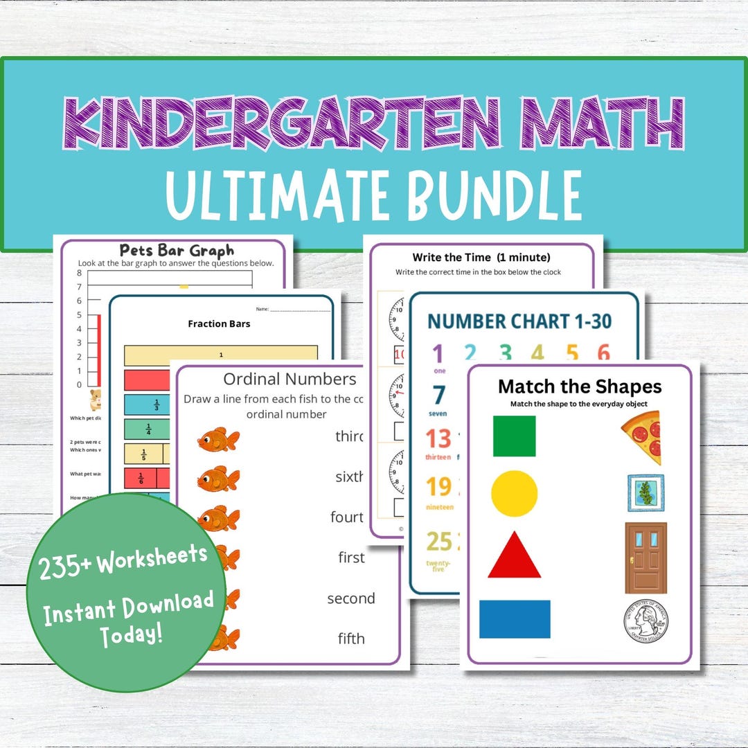 Kindergarten Math Activity Worksheet Bundle Summer Learning Packet 1st ...